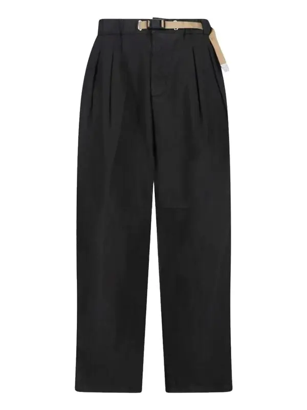 WHITE SAND Belted Pleated Trousers - Black