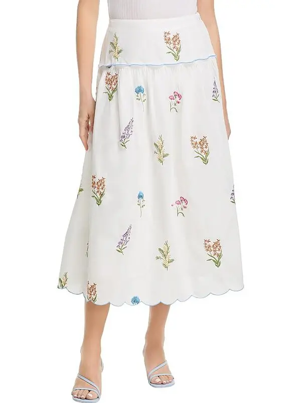 Aqua Scalloped Midi Skirt - White Mutli