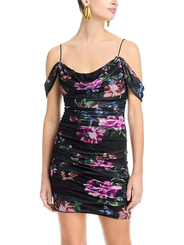 Aqua Mesh Floral Dress - Black/multi