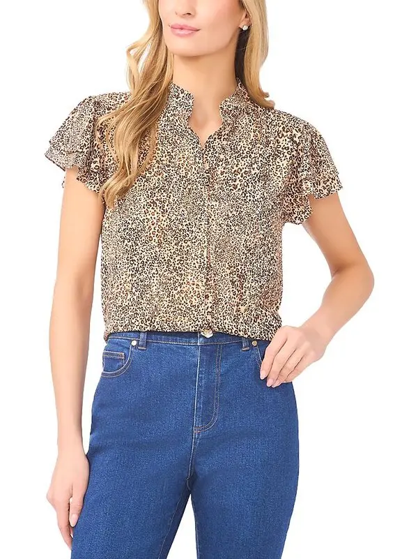 CECE DUPRAZ Flutter Sleeve Leopard Print Blouse - Dune