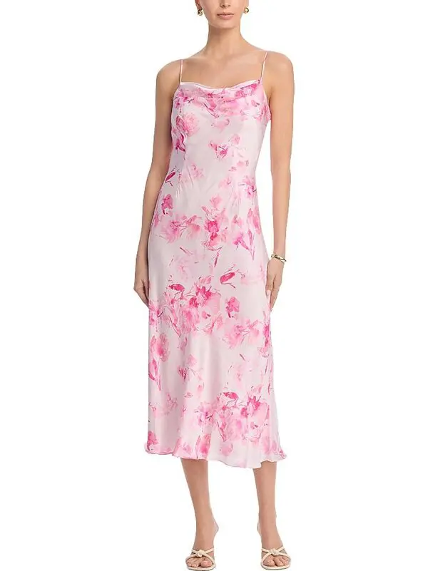 French Connection Oona Satin Sophie Floral Midi Dress - Pink Icing