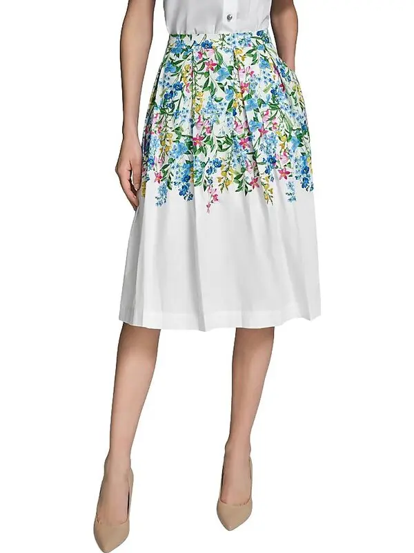 Karl Lagerfeld Paris Floral Placed Cotton Skirt - Soft White Combo
