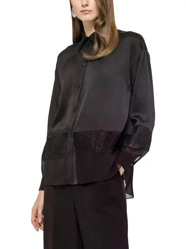 NISSA Lace-panelled Satin Shirt - Black