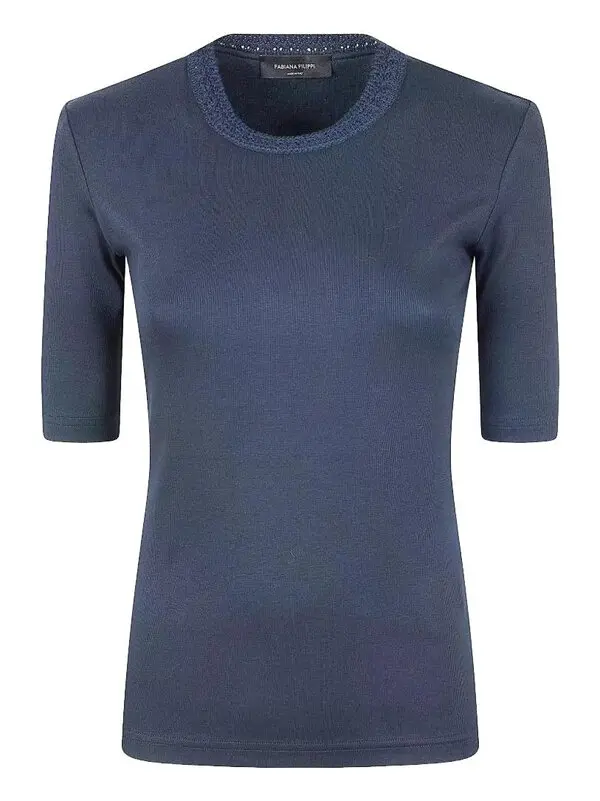 Fabiana Filippi Macramé Ribbed T-shirt - Blue