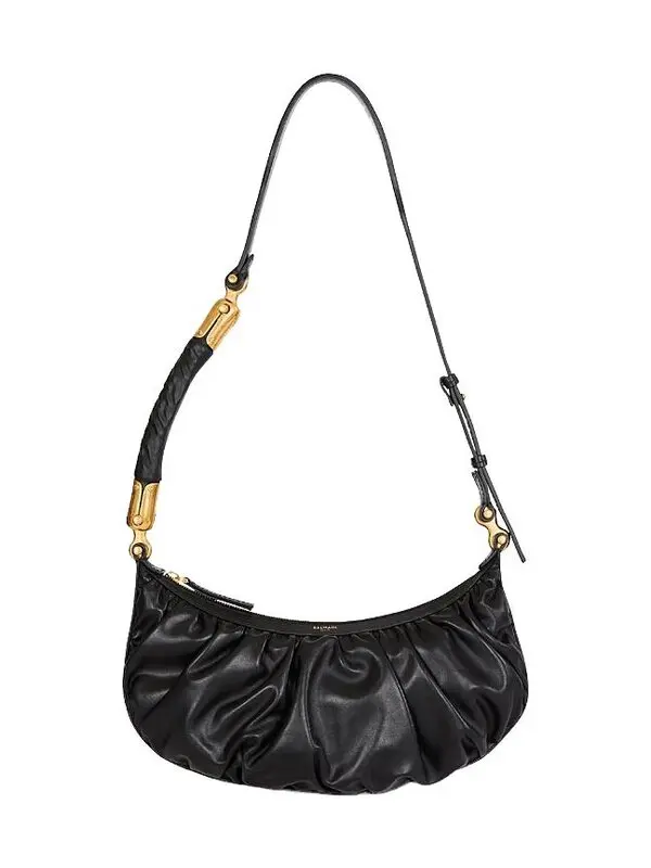 Balmain Ebene Hobo Bag In Calfskin Leather - Black