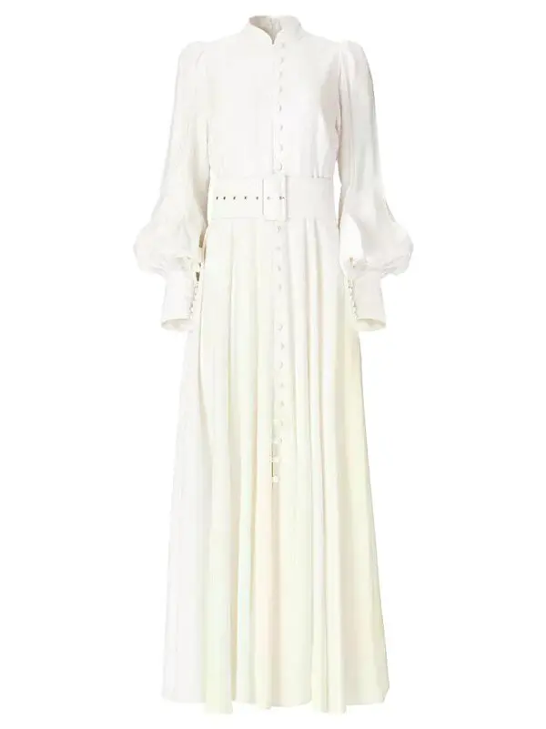MOOS STUDIO Buttoned Belted Maxi Dress - White