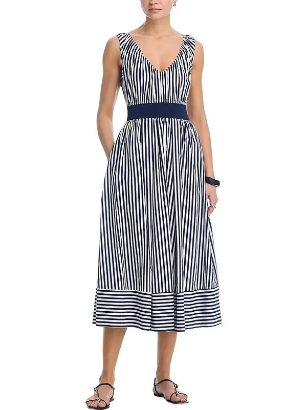 Aqua Stripe Knit Tank Midi Dress - White/navy
