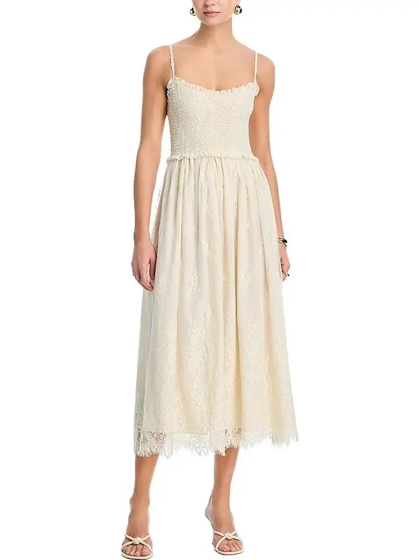 Aqua Lace Smocked Midi Dress - Vintage White