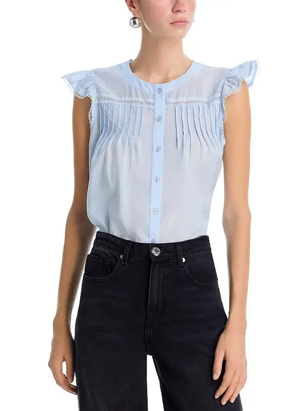 Aqua Pintuck Flutter Sleeve Top - Sky Blue