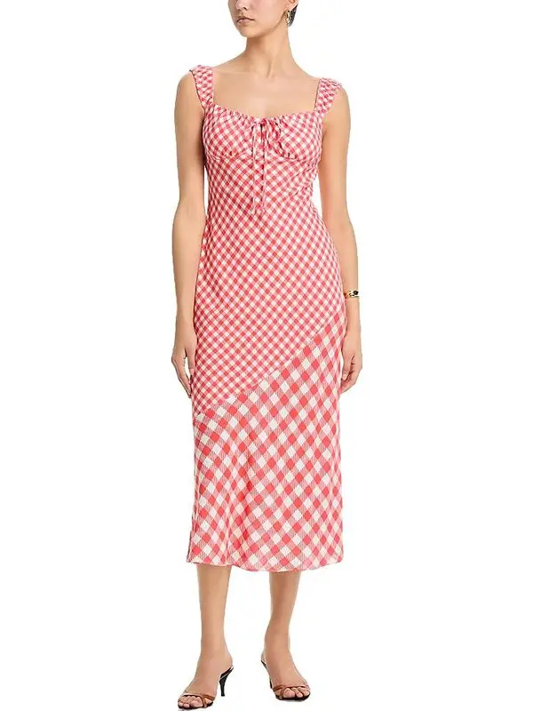 Aqua Gingham Midi Dress - Red/white