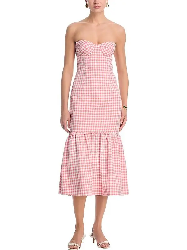 Aqua Gingham Strapless Dress - Rose/white