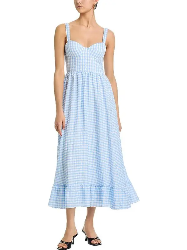 Aqua Gingham Bustier Midi Dress - Blue/white