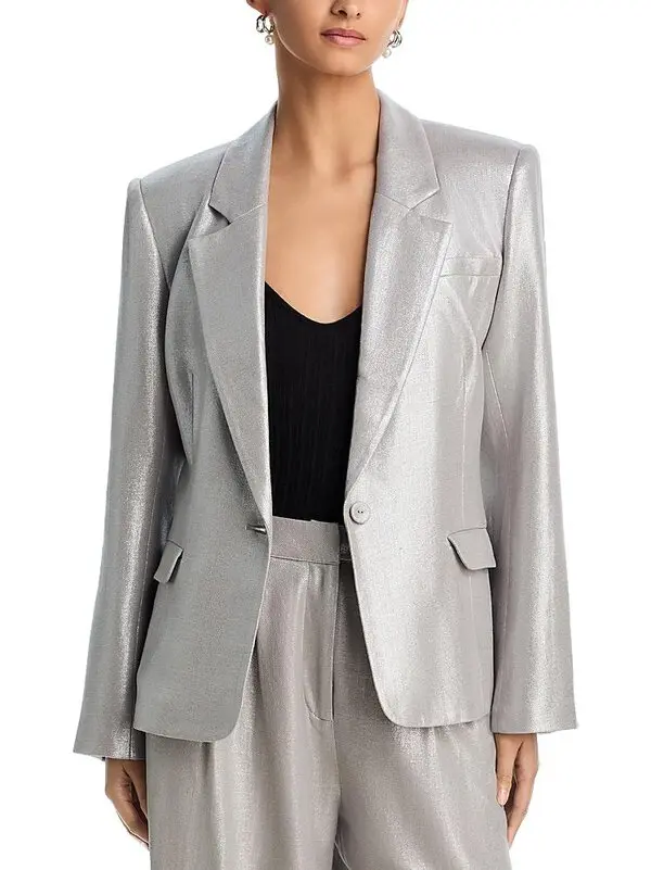 Aqua Metallic Linen Blend Blazer - Silver