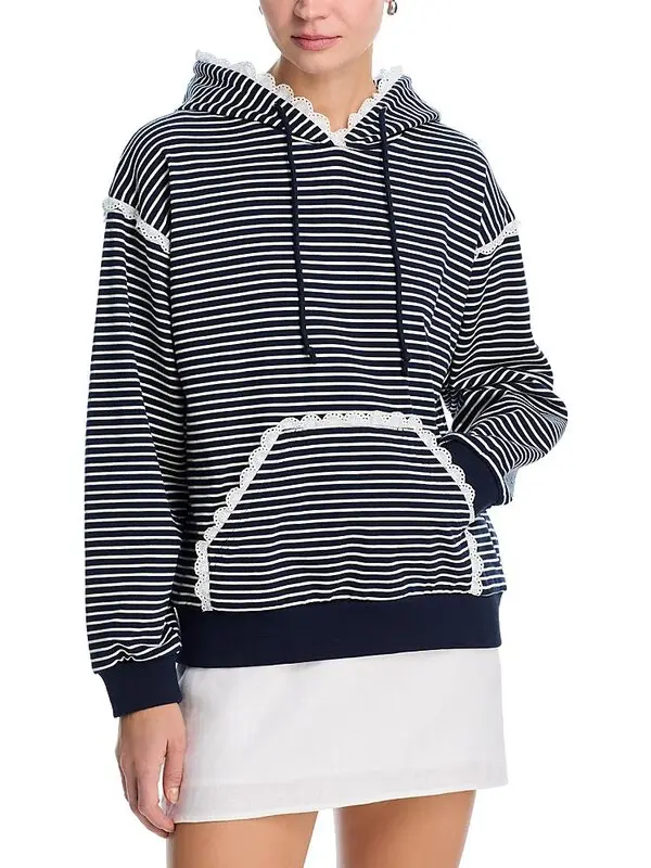 Aqua Striped Eyelet Ruffle Sweatshirt - Navy/white