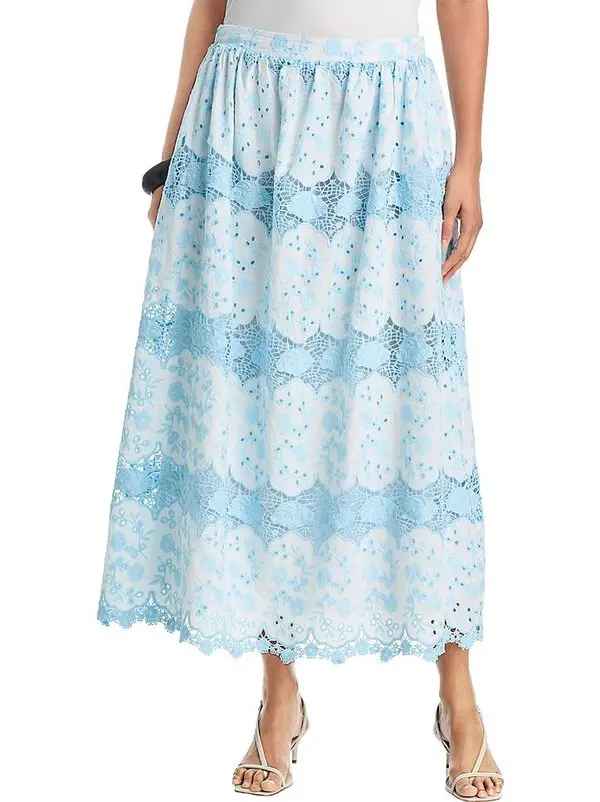 Aqua Embroidered Midi Skirt - Blue
