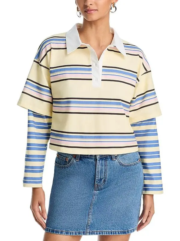 Aqua Multi Stripe Layered Long Sleeve Tee - Yellow/blue