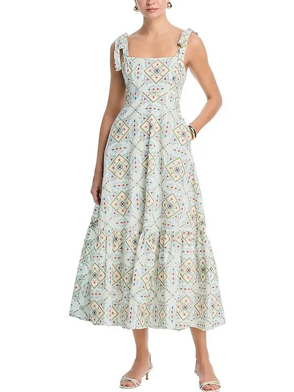 Aqua Tile Print Midi Dress - Multi