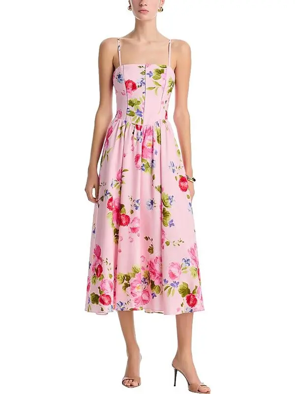 Aqua Floral Drop Waist Midi Dress - White/pink