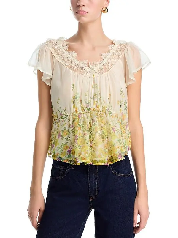 Aqua Floral Lace Top - White Floral