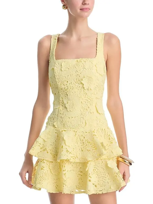 Aqua Lace Tiered Mini Dress - Yellow