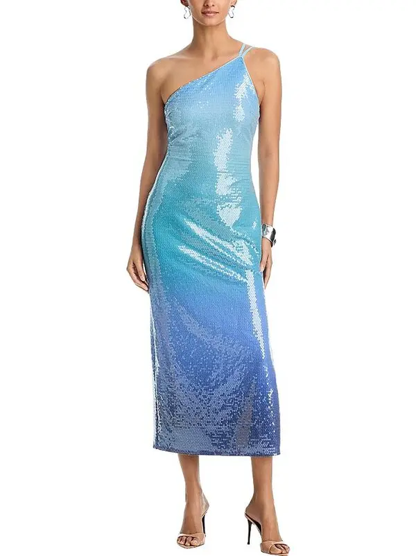 Aqua Ombre Sequin Halter Maxi Dress - Blue/green