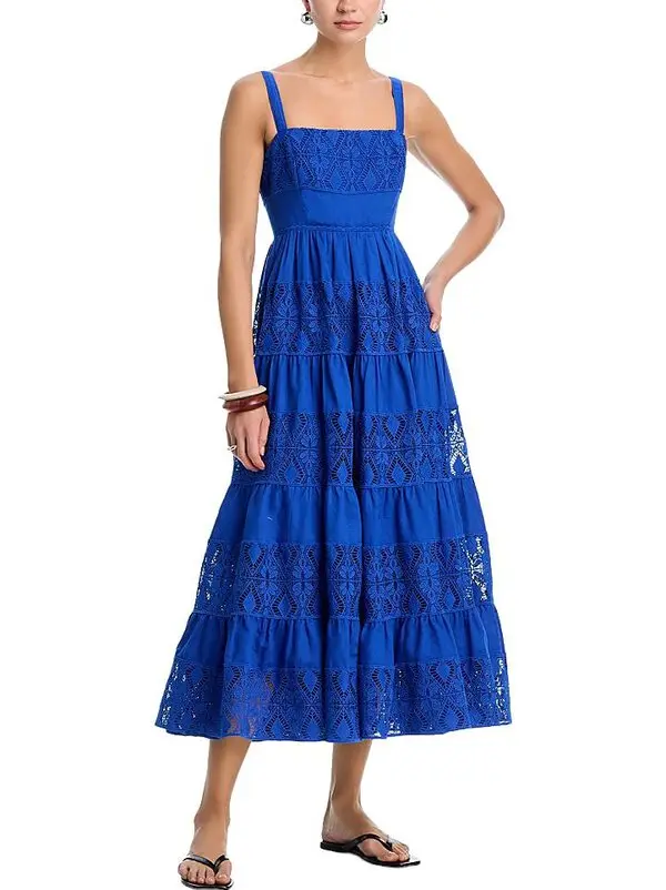 Aqua Lace Inset Tier Midi Dress - Cobalt