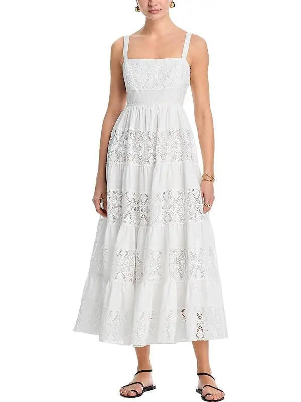 Aqua Lace Inset Tier Midi Dress - White
