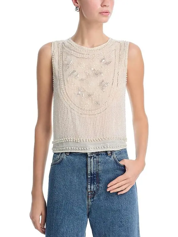 Aqua Beaded Tank Top - Ivory