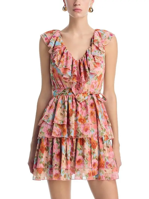 Aqua Floral Ruffle Mini Dress - Turqouise Multi