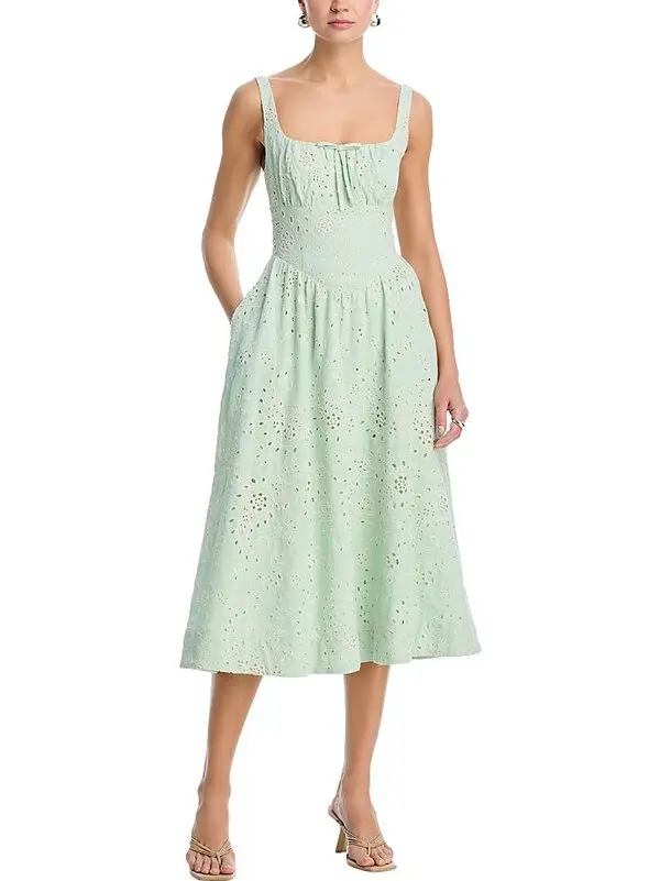 Aqua Embroidered Paisley Tie Front Midi Dress - Sage