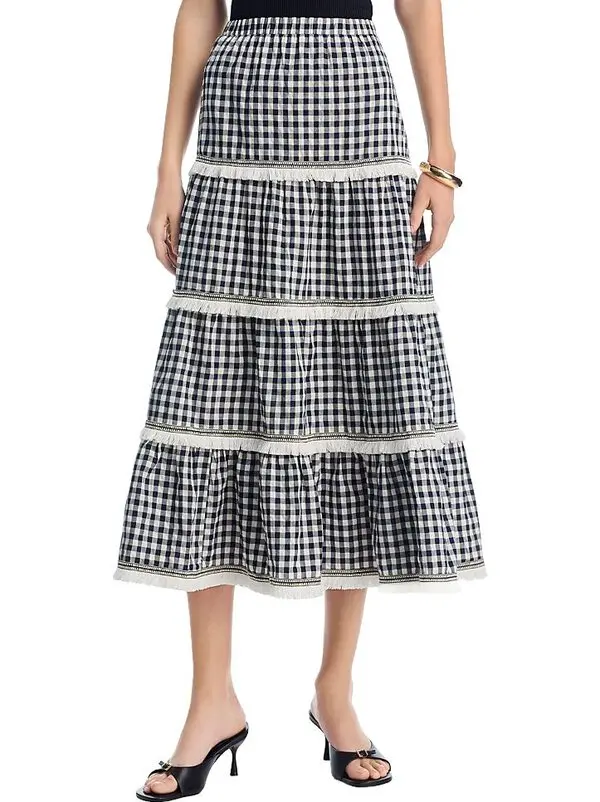 Aqua Gingham Midi Skirt - Navy/white