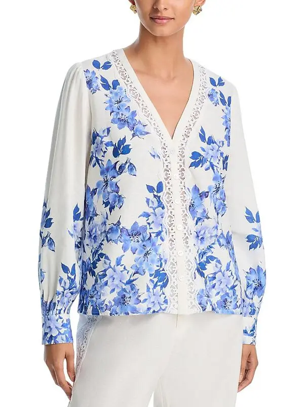 Aqua Floral Placed Blouse - Blue Multi