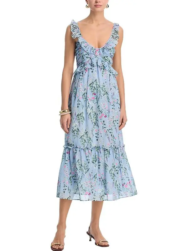 Aqua Floral Ruffle V-neck Midi Dress - Sky Blue Multi
