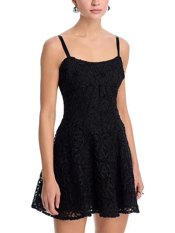 Aqua Floral Lace Mini Dress - Black
