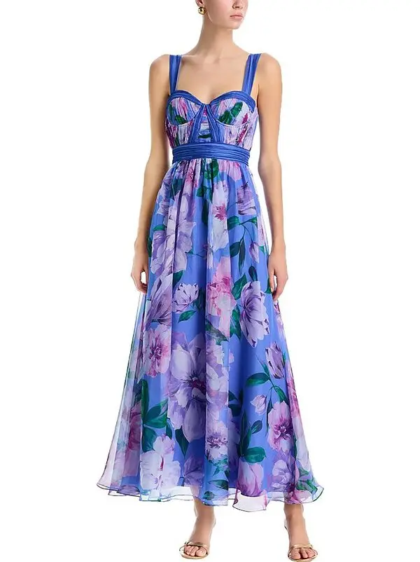 Aqua Floral Boarder Maxi Dress Exclusive - Blue/purple Multi