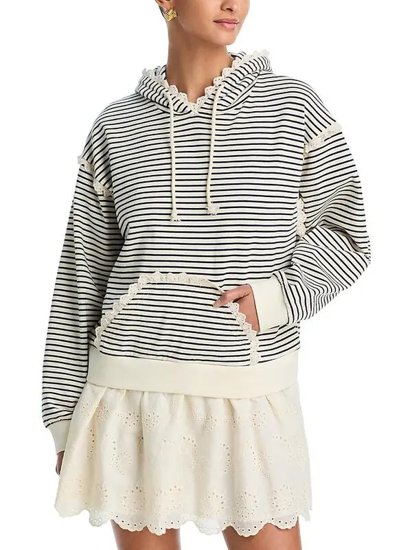 Aqua Stripe Eyelet Ruffle Sweatshirt Dress - White/navy