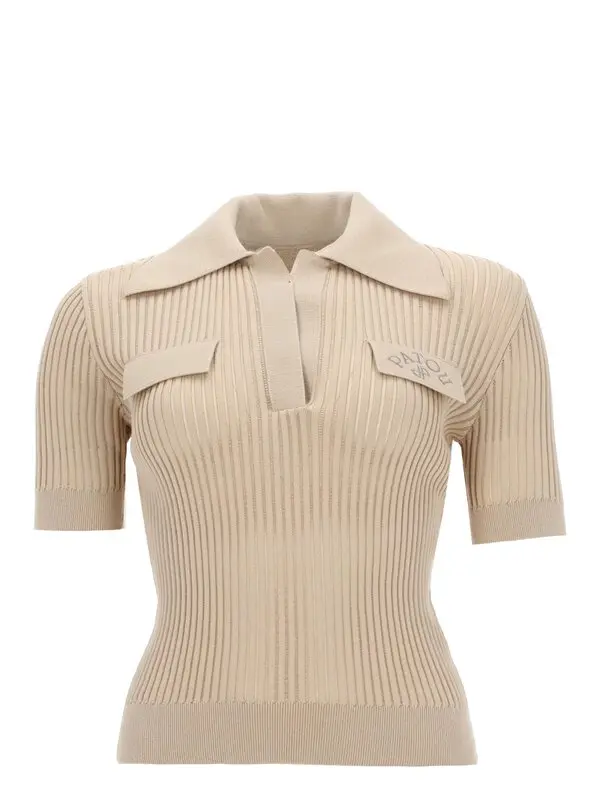 PATOU Embroidered Cotton Polo Shirt - Beige