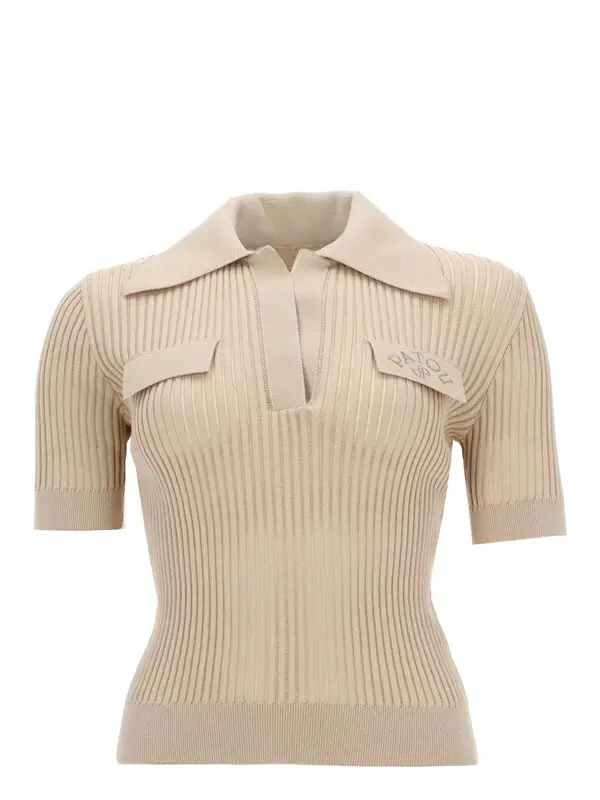 PATOU Embroidered Cotton Polo Shirt - Beige