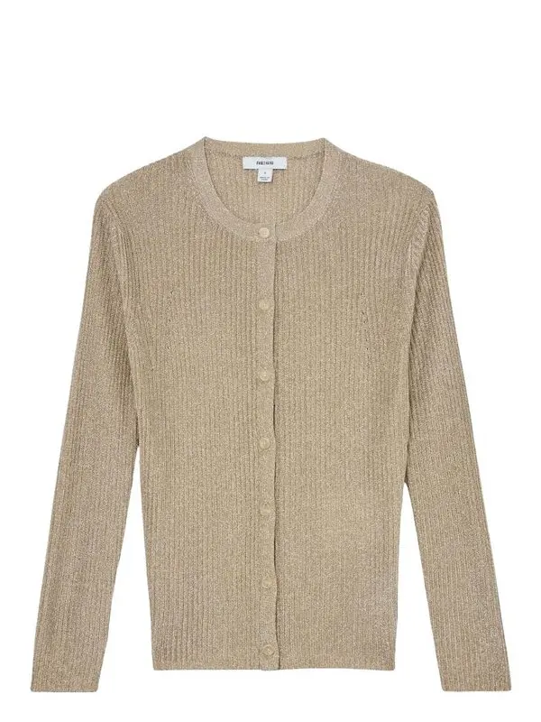 REISS Milo Metallic Rib-knit Cardigan - Gold