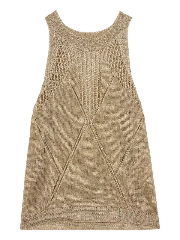 REISS Maia Textured-knit Metallic Vest - Gold