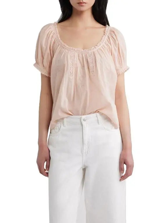DÔEN Frederica Floral Embroidered Organic Cotton Voile Top - Blush