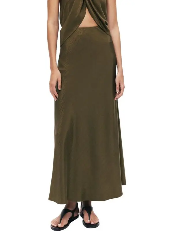 NOCTURNE Flared Midi Skirt - Khaki