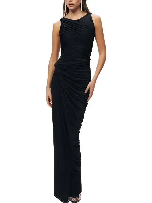 NOCTURNE Draped Sleeveless Maxi Dress - Black