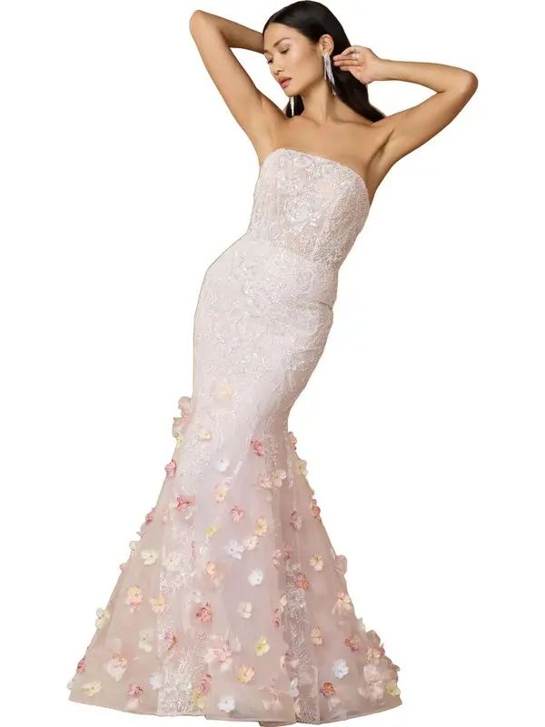 Mac Duggal Embellished Strapless Mermaid Gown - Blush Multi