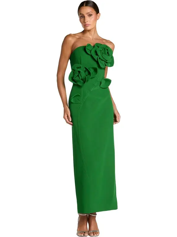 Mac Duggal Petite Strapless Crepe Dress With 3d Floral Appliqu - Green