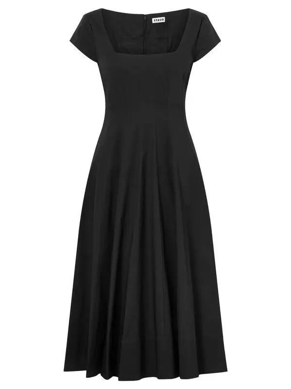 Staud Wells Paneled Cotton-blend Poplin Midi Dress - Black