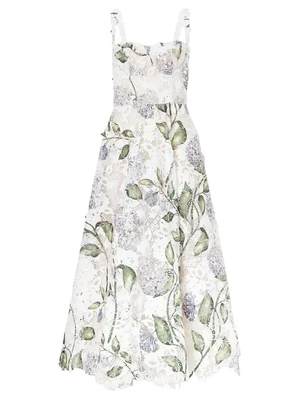 Oscar De La Renta Floral-print Guipure Lace Gown - White