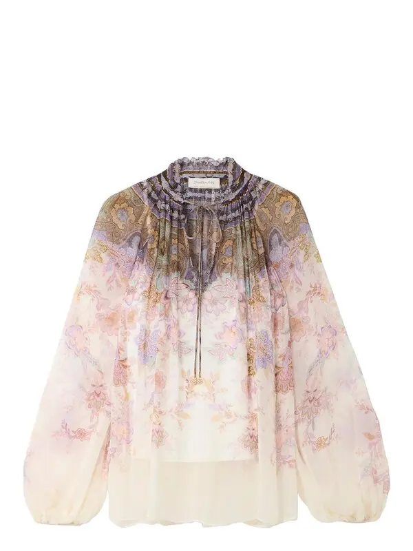 Zimmermann Ruched Printed Chiffon Blouse - Multi