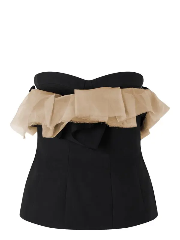 Khaite Sal Frayed Organza-trimmed Bustier Top - Black