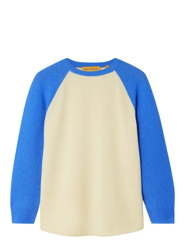 Guest In Residence Two-tone Cashmere Baseball Tee Sweater - Blue